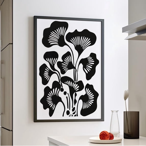Black and White Botanical Line Art, Boho Floral Minimalist Wall Decor ...