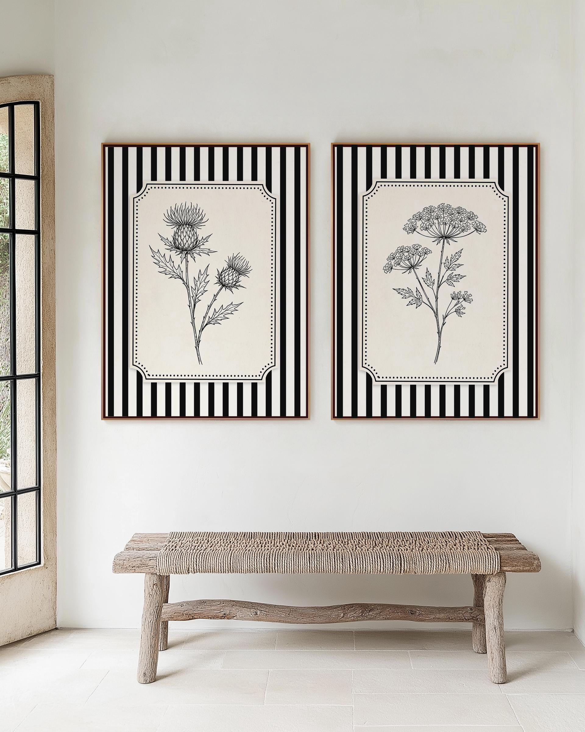 Black and White Botanical Wall Art Thistle & Wildflower Giclee Prints ...