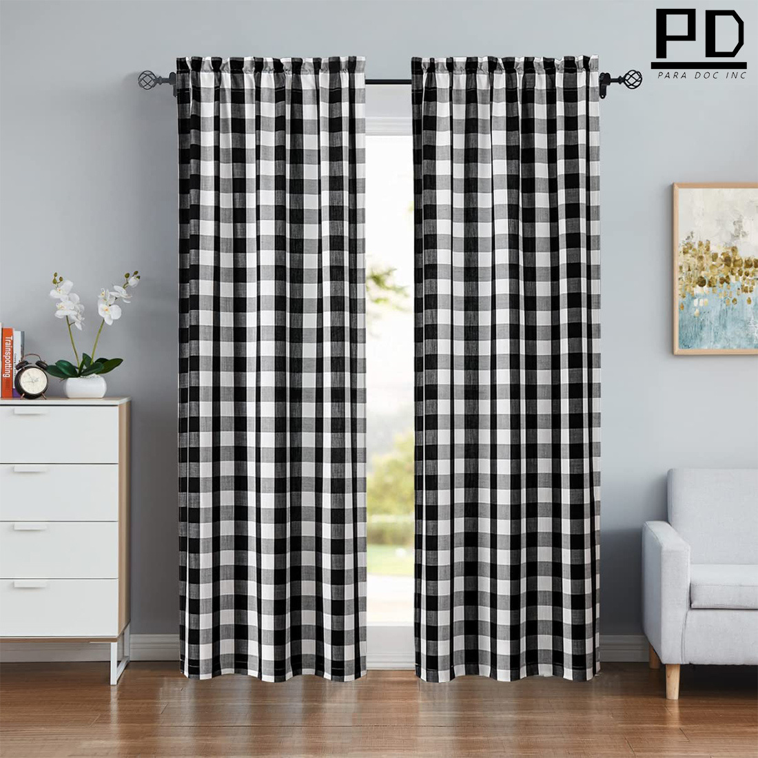 Black and White Buffalo Plaid Checkered Window Curtain - Walmart.com