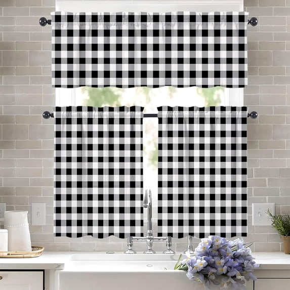 Black and White Buffalo Plaid Kitchen Curtains and Valances Set - Black ...