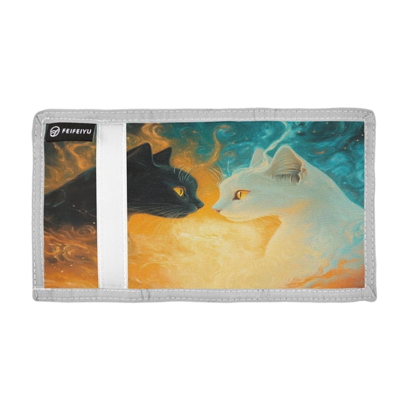 Black and White Cat Confront Trifold Wallets Card Holders Coin Pockets ...