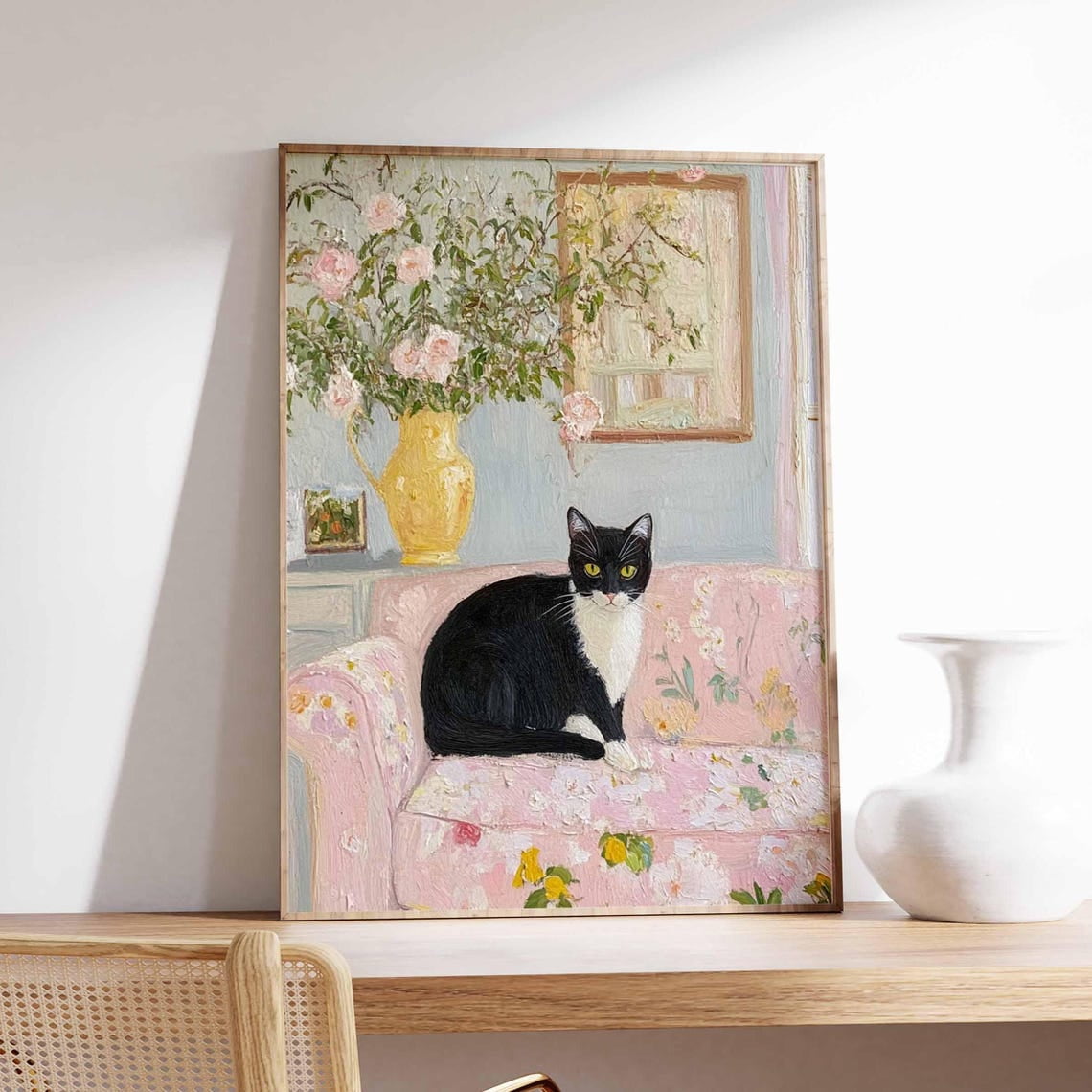 Black and White Cat Vintage Style Cozy Home Decor, Unframed Canvas ...