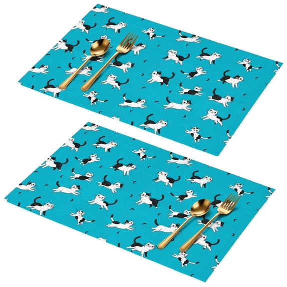 Black and White Cat and Moon PVC Woven Placemats Set Of 2, Retro Table ...
