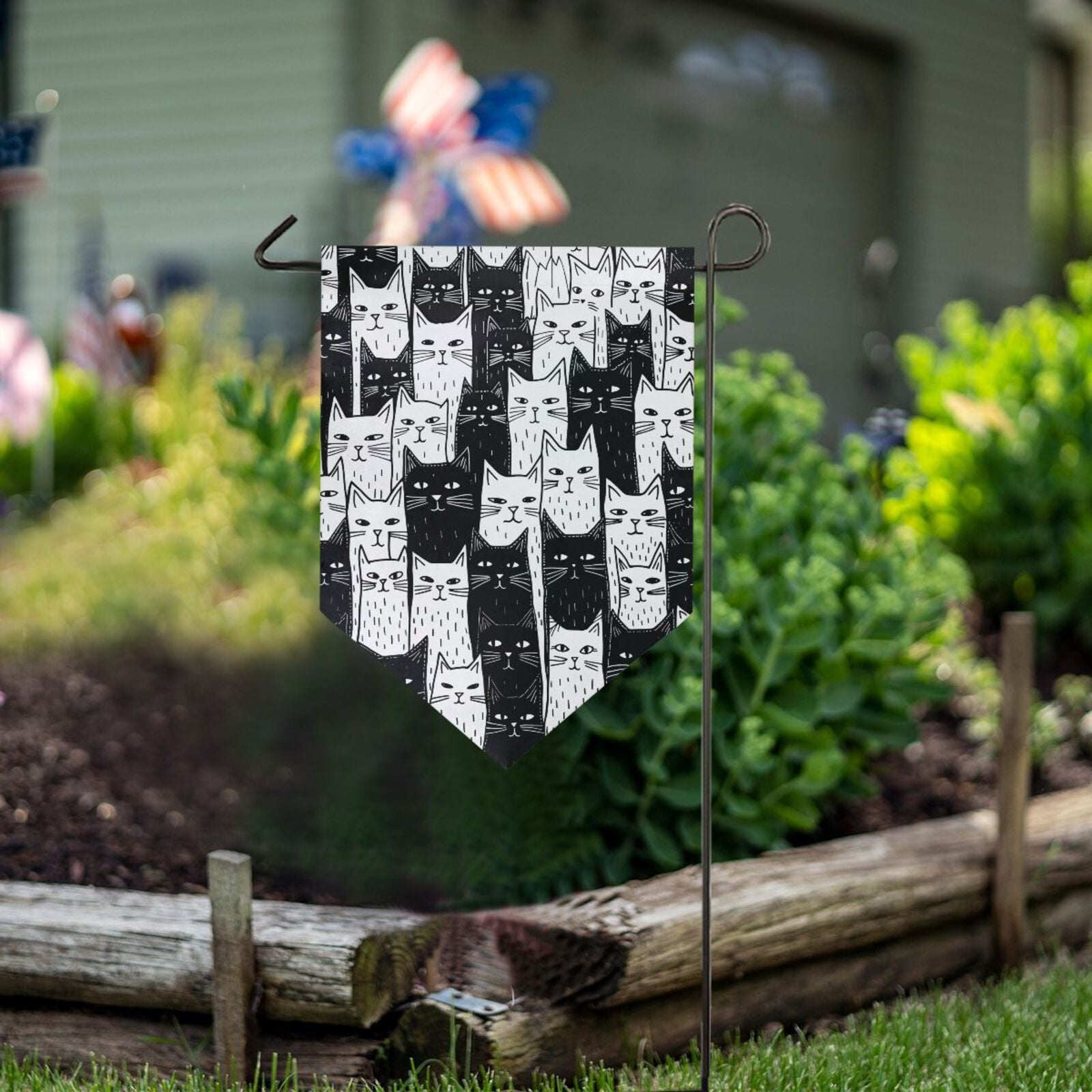 Black and White Cats Garden Flag 18" x 12.5" Double Sided Yard Lawn ...
