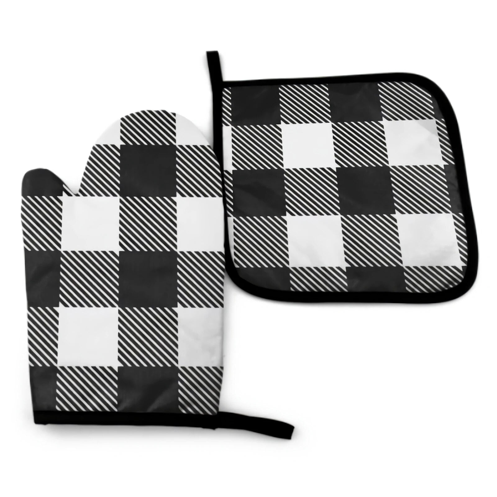 Black and White Check Plaid Oven Mitt and Pot holder Set Heat Resistant ...