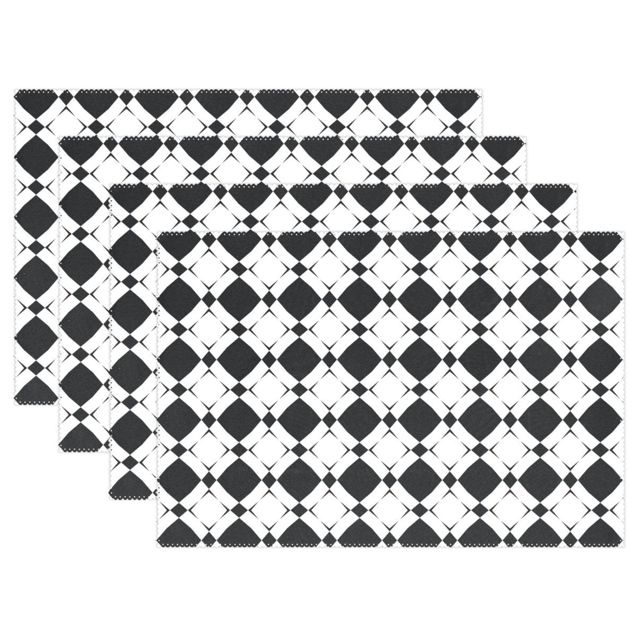 Black and White Checked 4 PCs Placemats Set Linen Non-Slip Table Mat ...