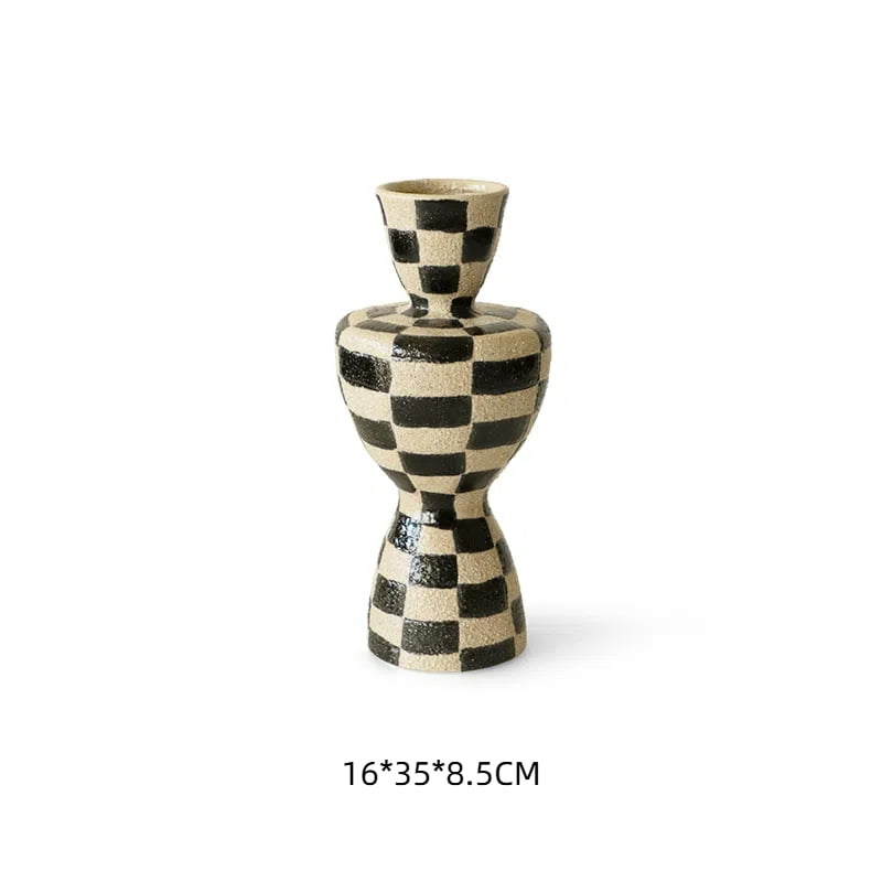 Black and White Checkerboard Ceramic Vase Decoration for Living Room ...