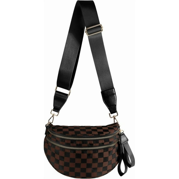 Black and White Checkered Crossbody Bag Bum Bag for Women,Spacious ...