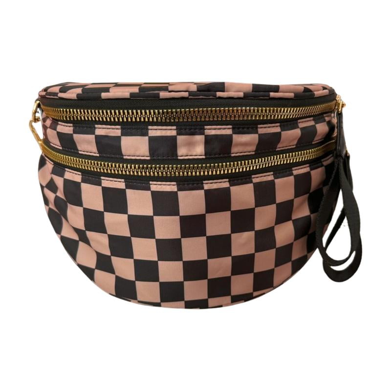 Black and White Checkered Nylon Bum Bag Plus Size Friendly Fanny Pack ...