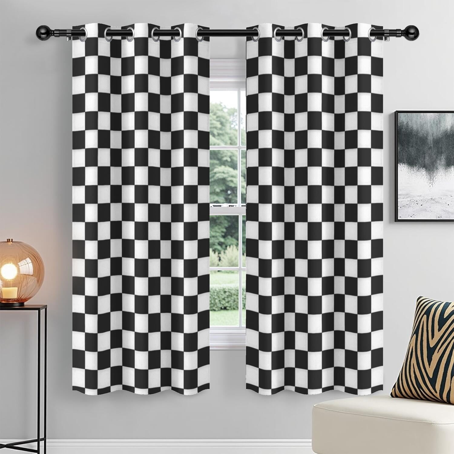Black and White Checkered Pattern Blackout Curtains,Triple Weaved ...