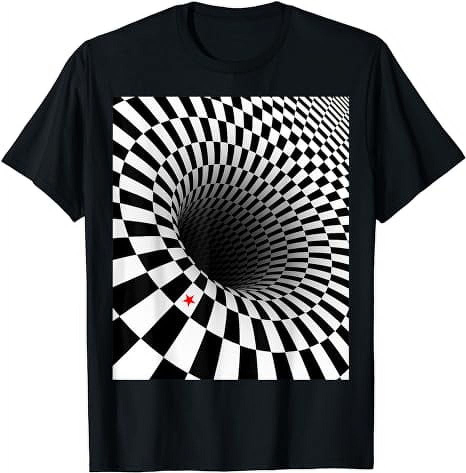 Black and White Checkered Swirl Hole Optical illusion T-Shirt - Walmart.com