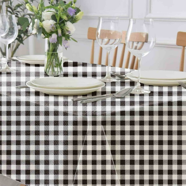 Black and White Checkered Vinyl Rectangle Tablecloth, Buffalo Plaid ...