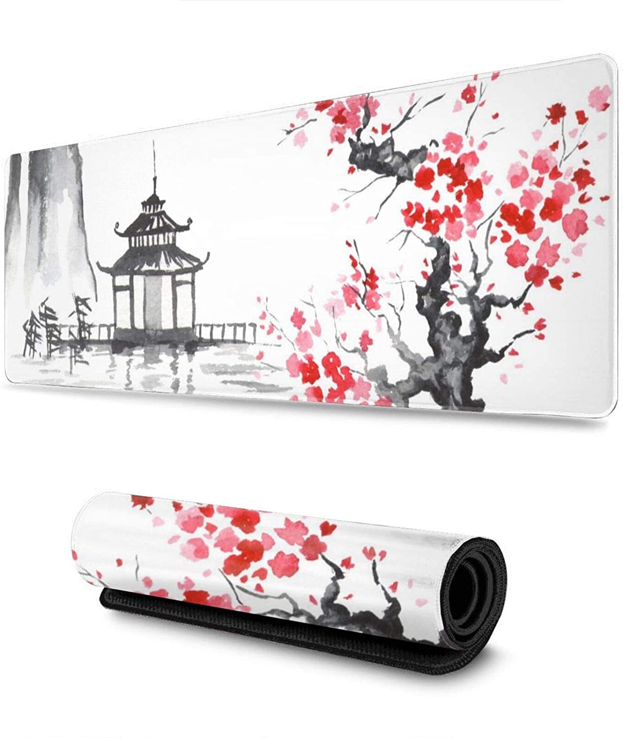 Black and White Cherry Blossom Gaming Mouse Pad XL Large Mouse Pad Japanese Sakura Death Life ...