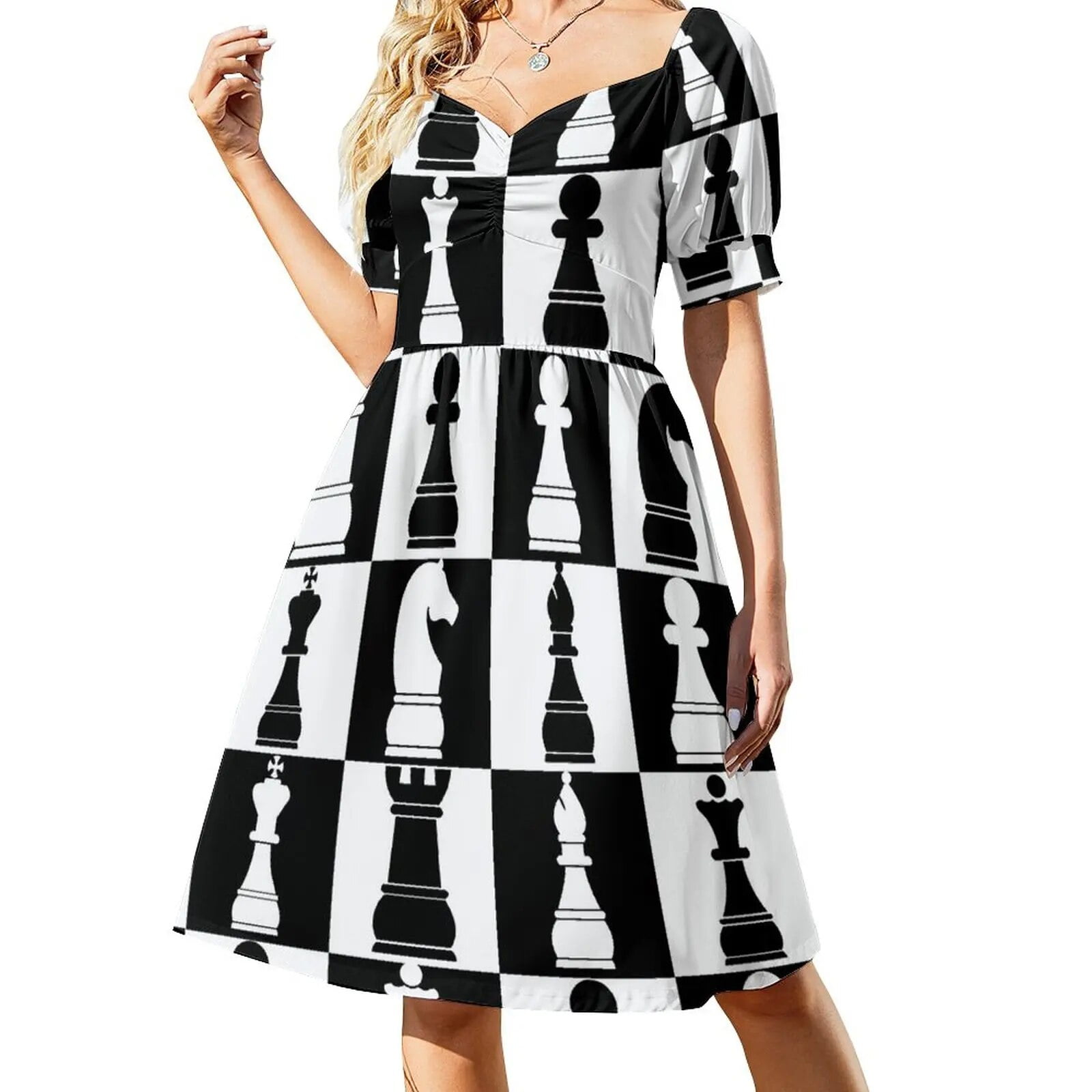 Black and White Chess Board Print Pattern Dress summer dresses women ...
