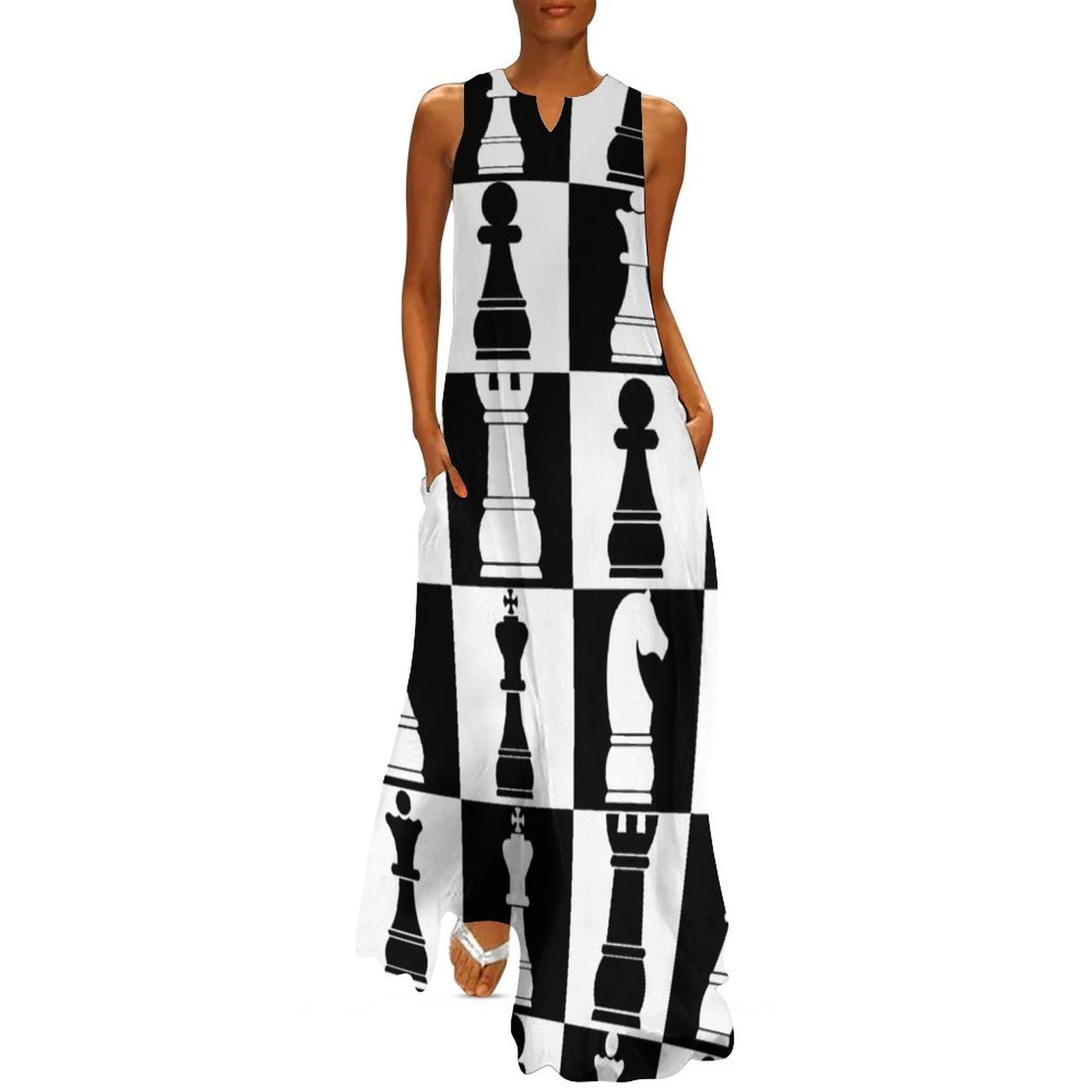 Black and White Chess Board Print Pattern Long Dress Elegant gowns ...