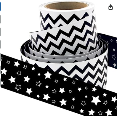 Black and White Chevron Bulletin Board Borders Double-Sided Star ...