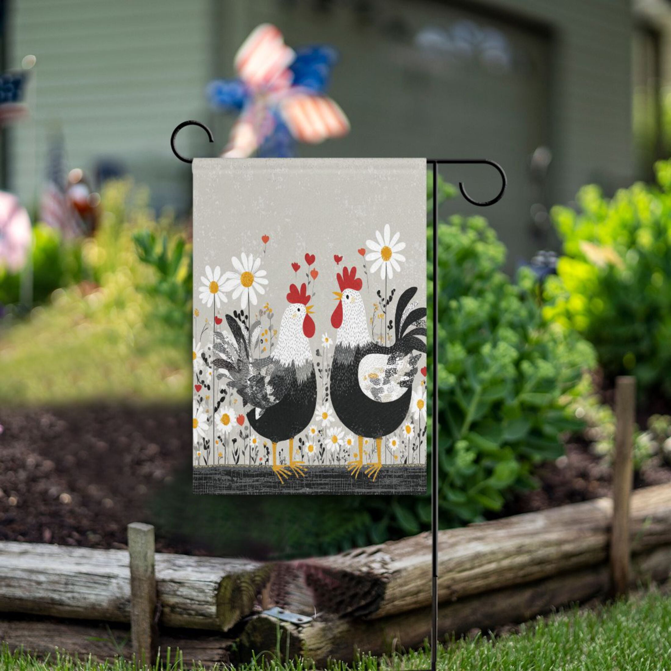Black and White Chick Garden Flag Double Sided Outdoor Banners Yard ...