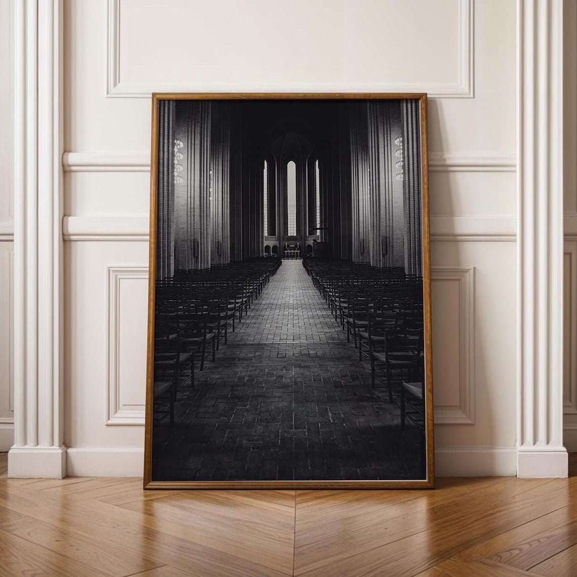 Black and White Church Pews Print, Empty Historic Church Interior ...