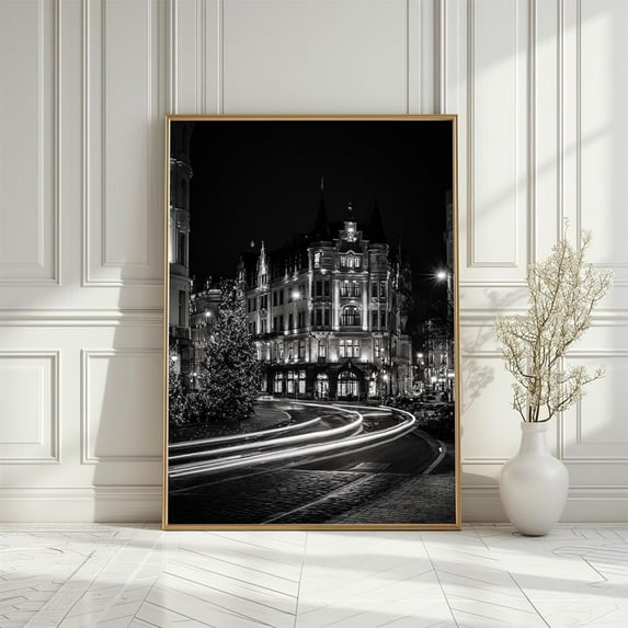 Black and White City Street Poster: European Winter Scene, Size 8x12 ...