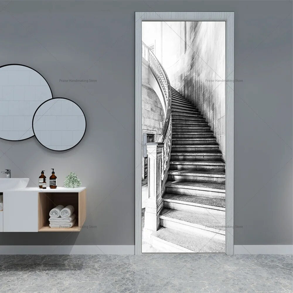 Black and White Cityscape Background Door Stickers，Simple Style Living ...