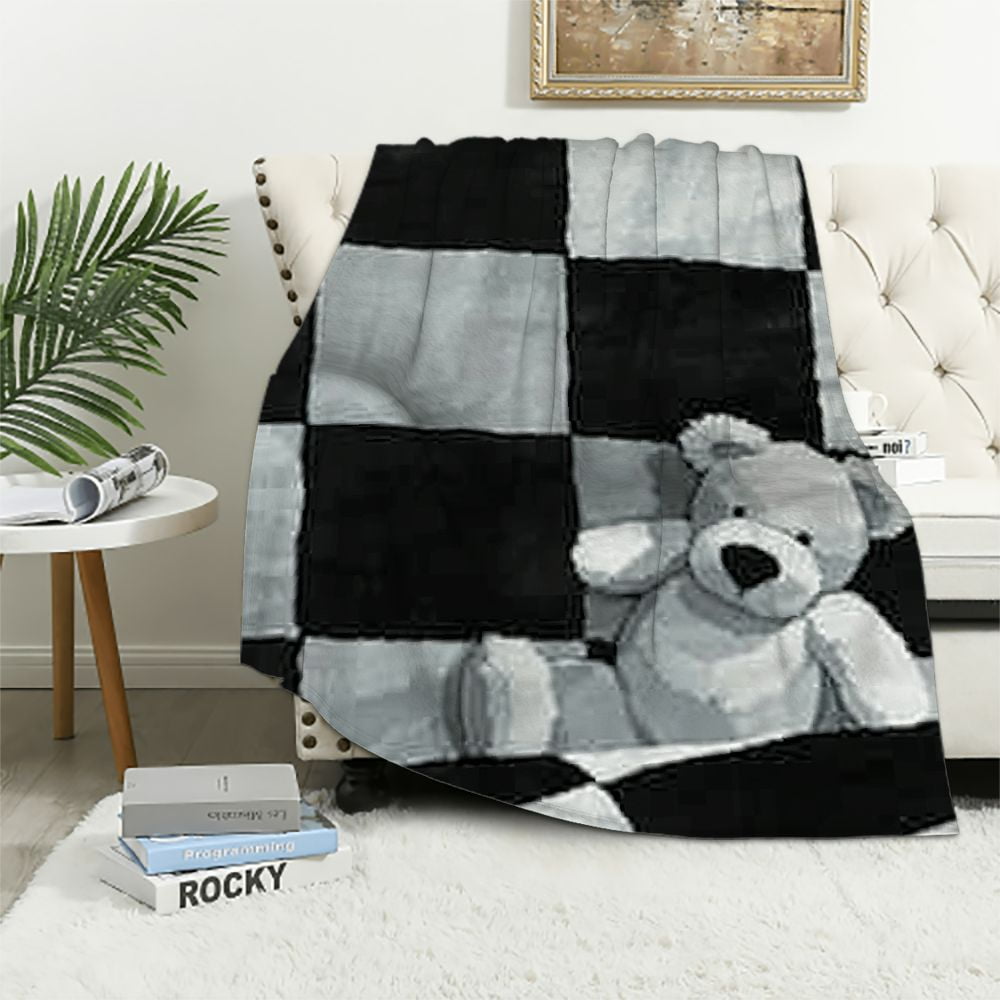 Black and White Classic Throw Blanket, 300GSM Soft Cozy Comfy board ...