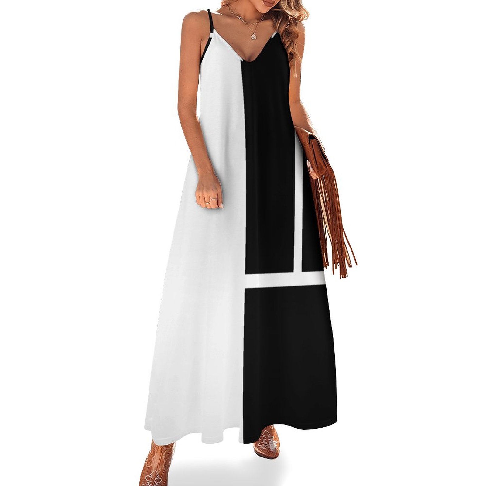 Black and White Color Block Sleeveless Dress Woman's evening dress ...