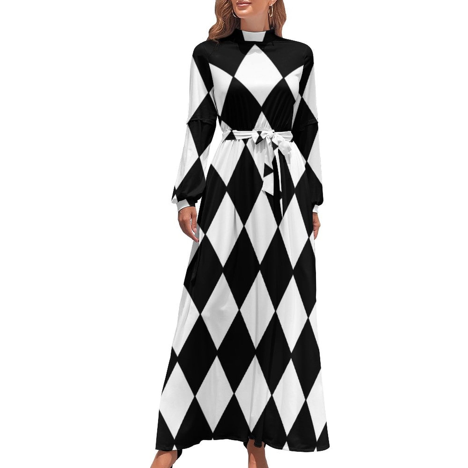 Black and White Contrast Harlequin Pattern Long Dress african dresses ...