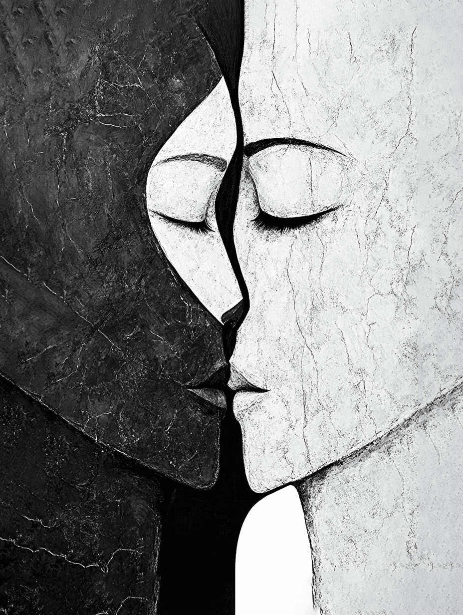 Black and White Couple Kiss Canvas Art Print，Suitable for Living Room ...