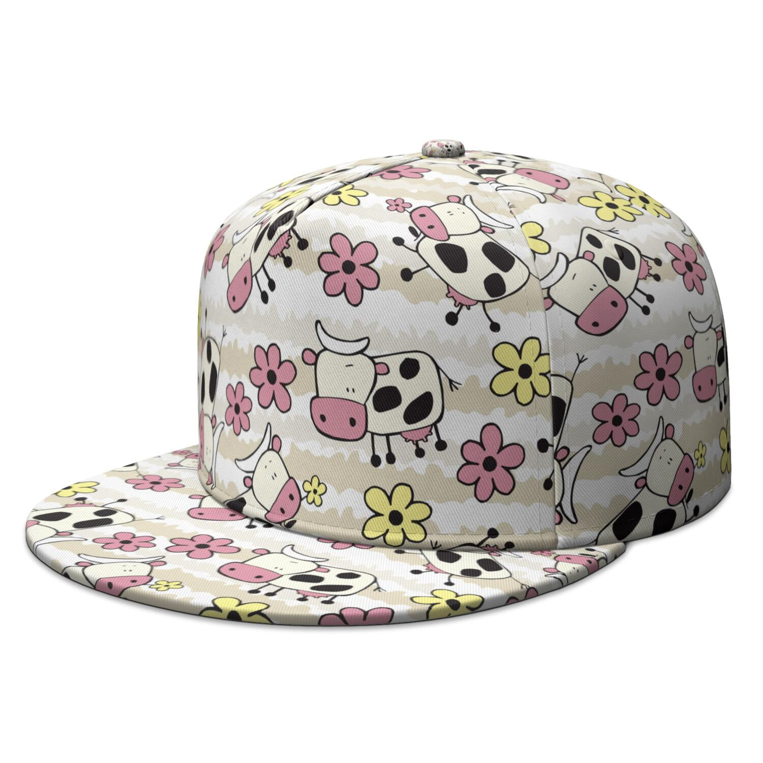 Black and White Cow Pattern Snapback Hat - Flat Brim Adjustable ...