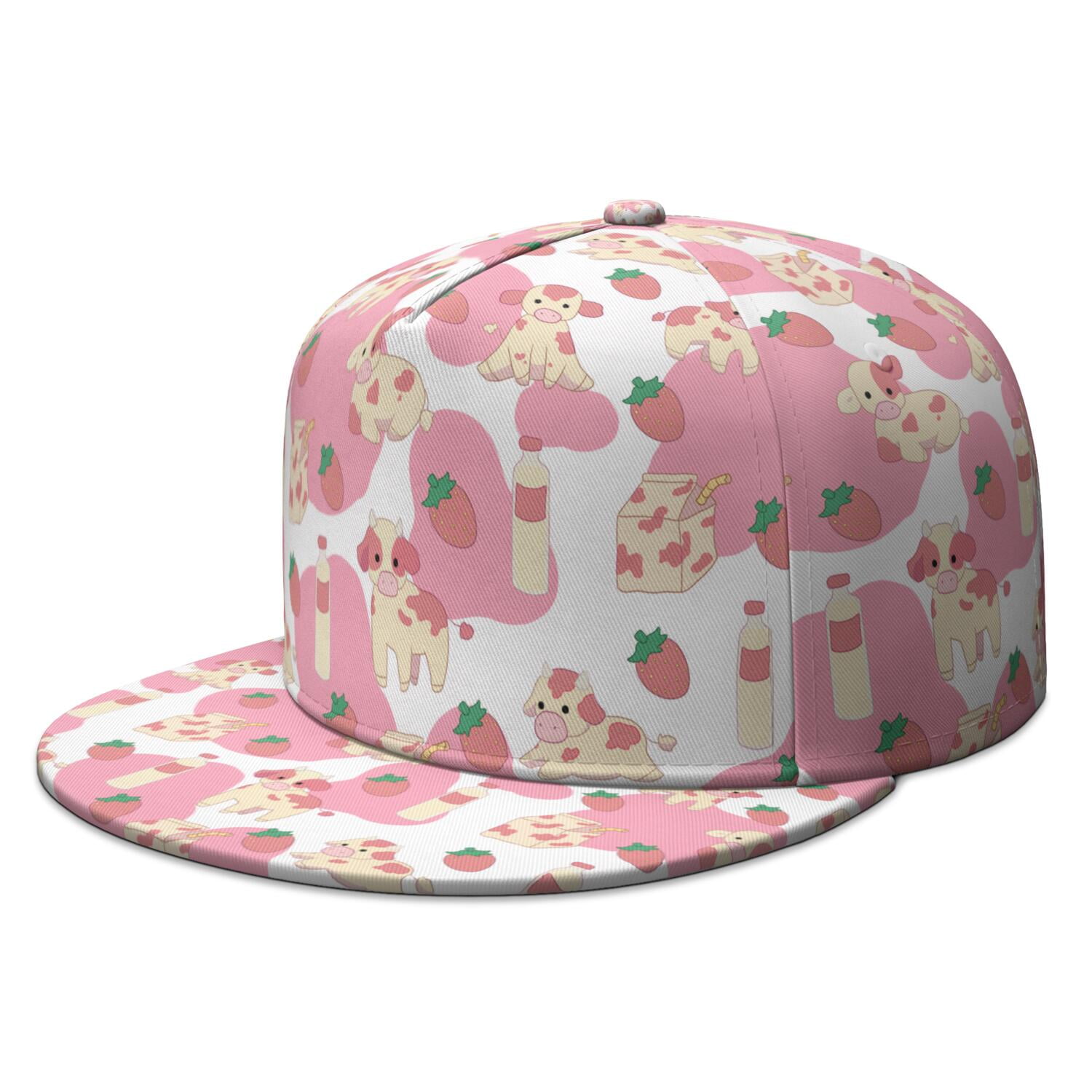 Black and White Cow Pattern Snapback Hat - Flat Brim Adjustable ...