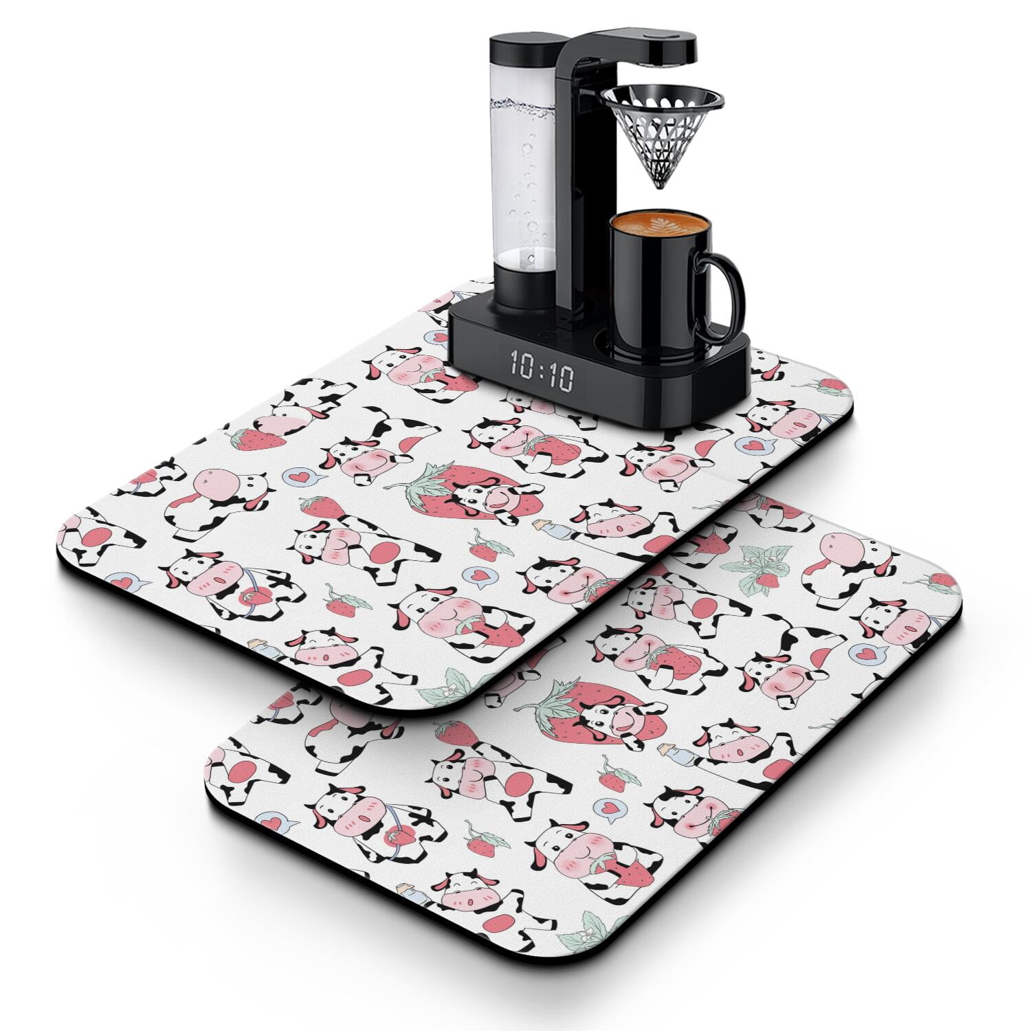 Black and White Cow Print Absorbent Mats (2pcs) - Multi-Layer Coffee ...