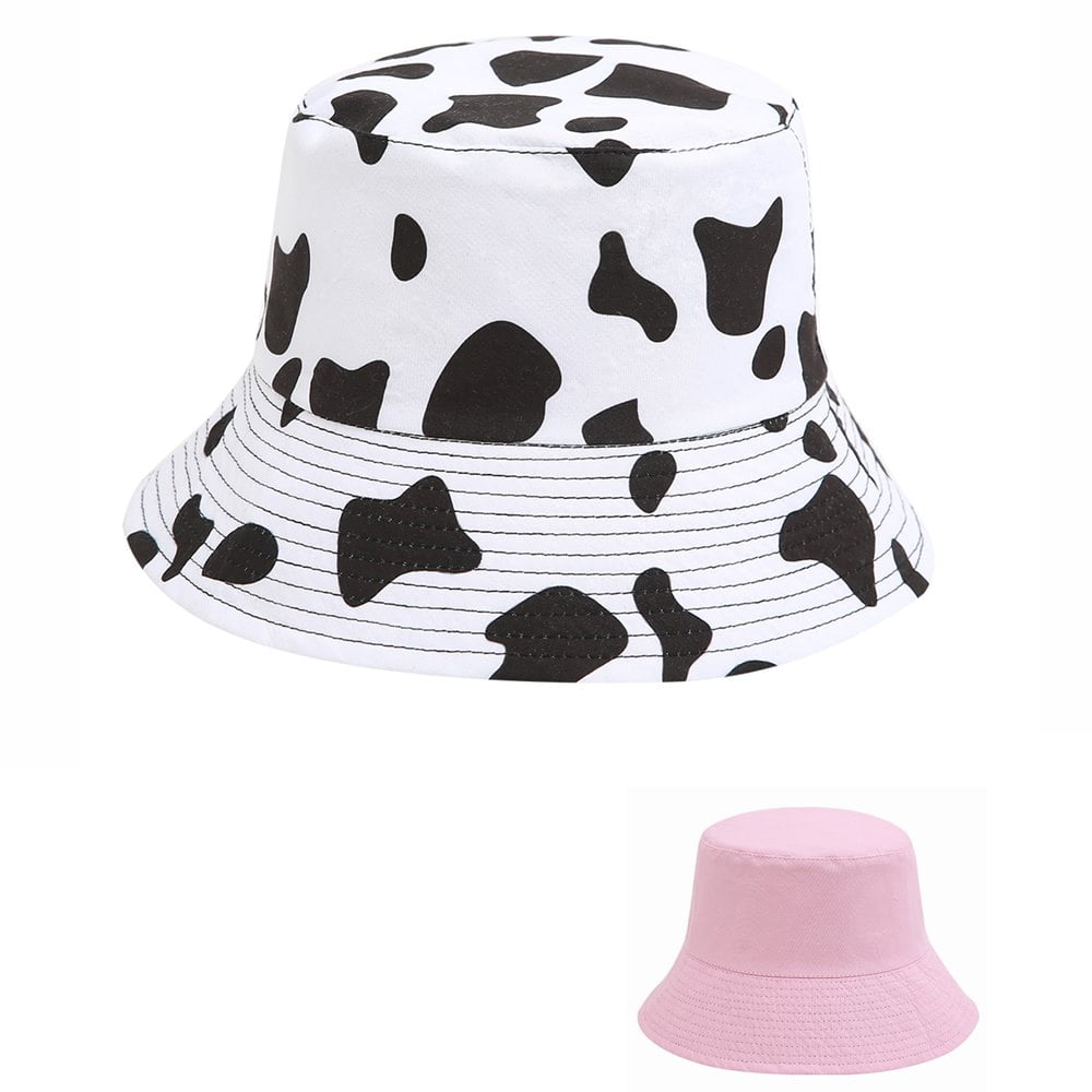 Black and White Cow Print Bucket Hat Animal Reversible - Walmart.com