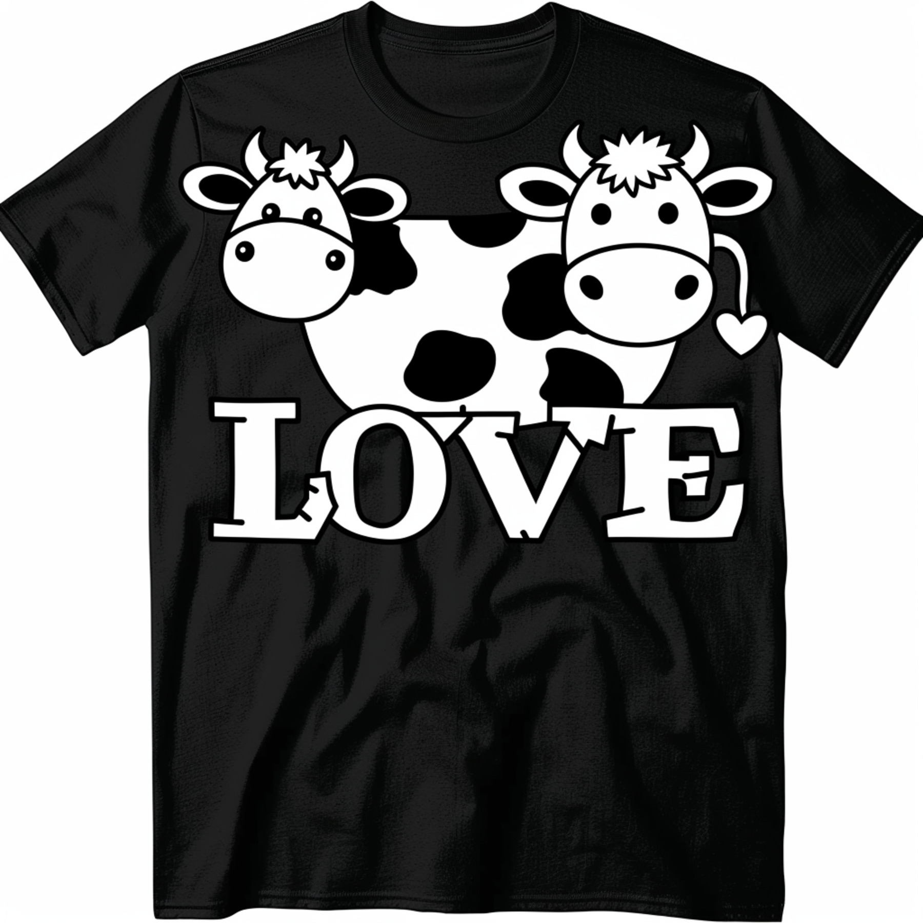 Black and White Cow Print LOVE T Shirt Cute Cartoon Style Tee with ...