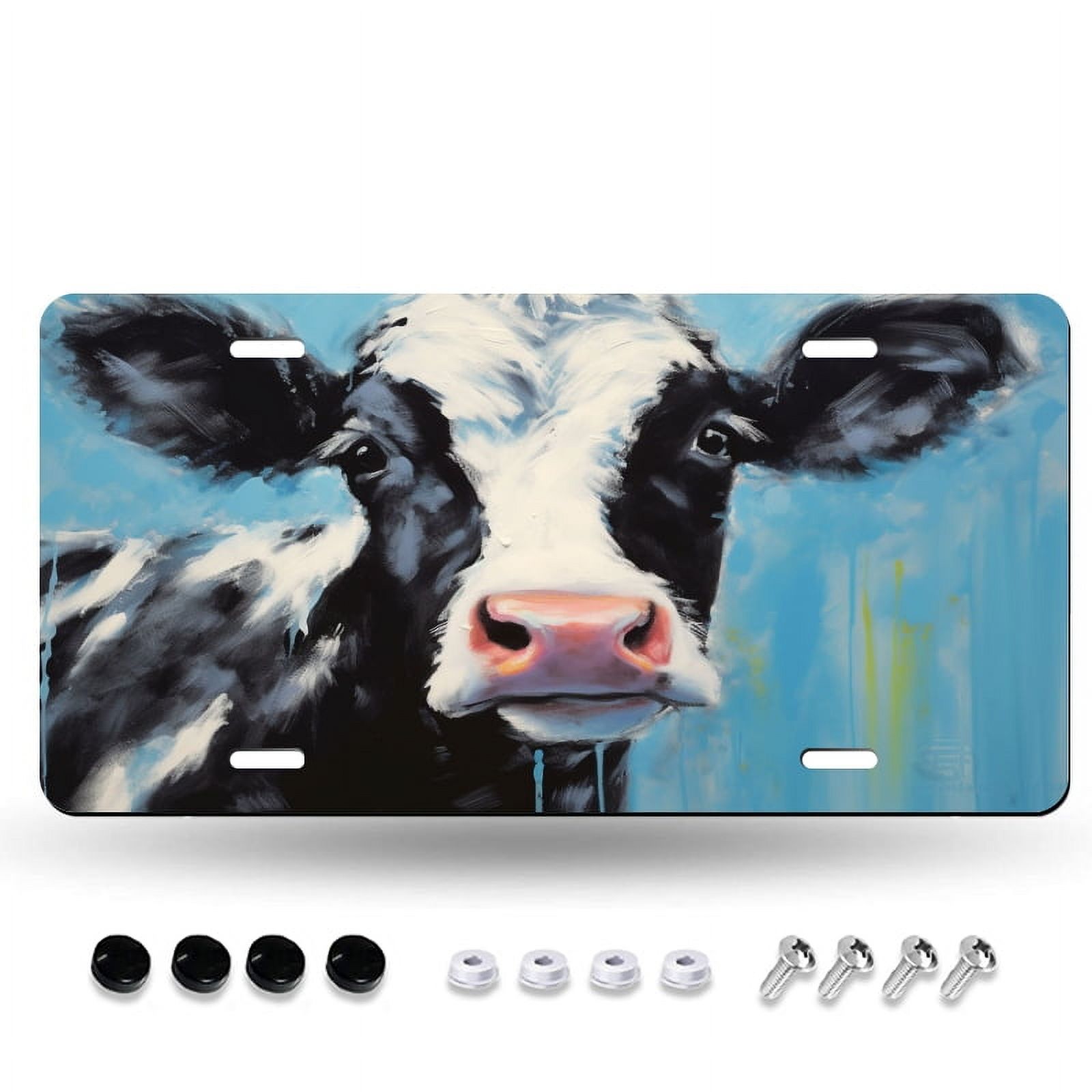 Black and White Cow with Pink Nose Front License Plate, Decorative ...
