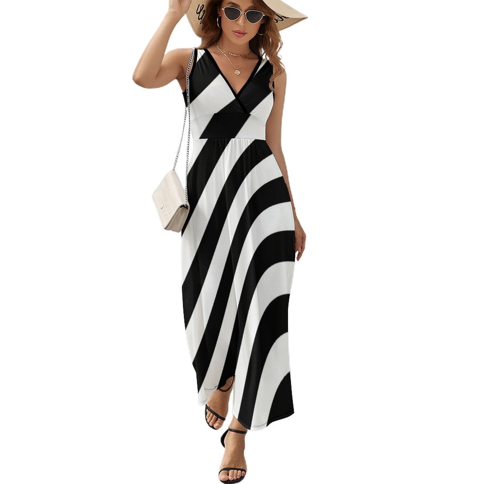 Black and White Diagonal Stripe Pencil Skirt Sleeveless Dress beach ...