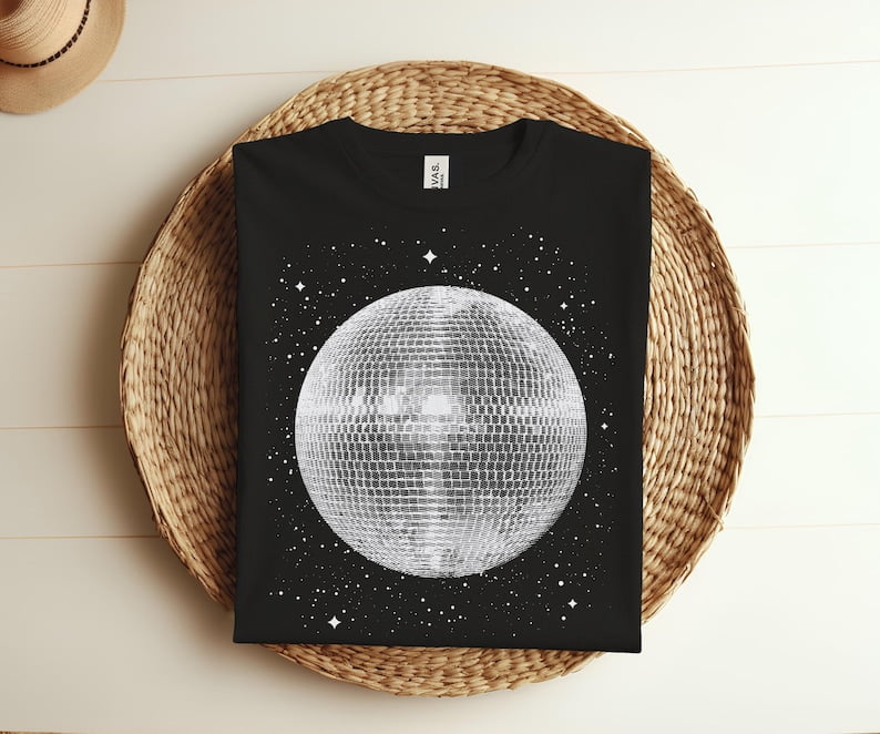 Black and White Disco Ball T-shirt, Vintage Retro DJ Shirt, 80s 90s ...