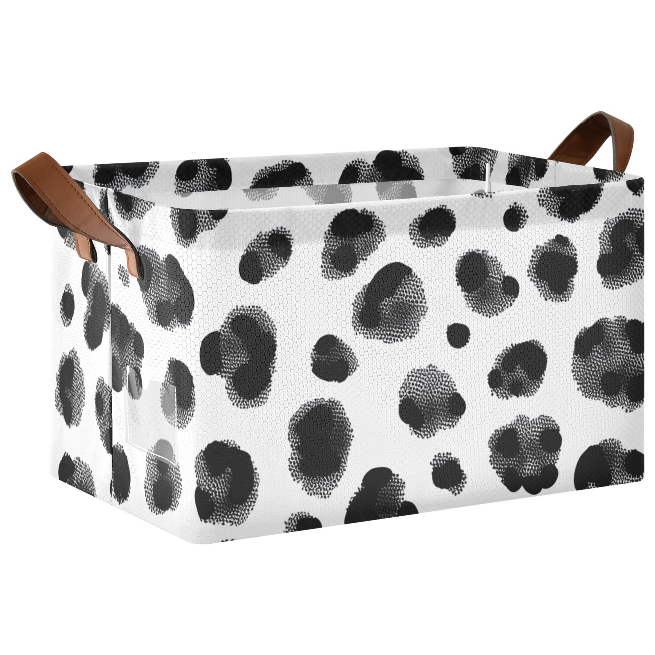 Black and White Dotted Pattern Collapsible Storage Bin Open Home Shelf ...