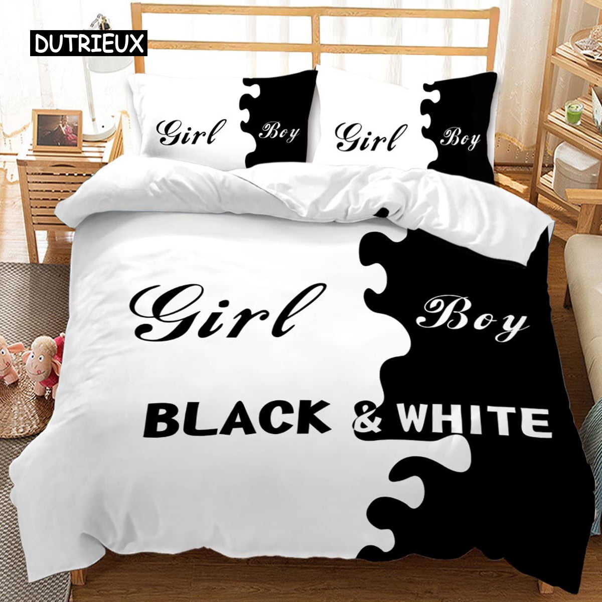 Black and White Duvet Cover Couple Black and White Twin Bedding Set Her ...