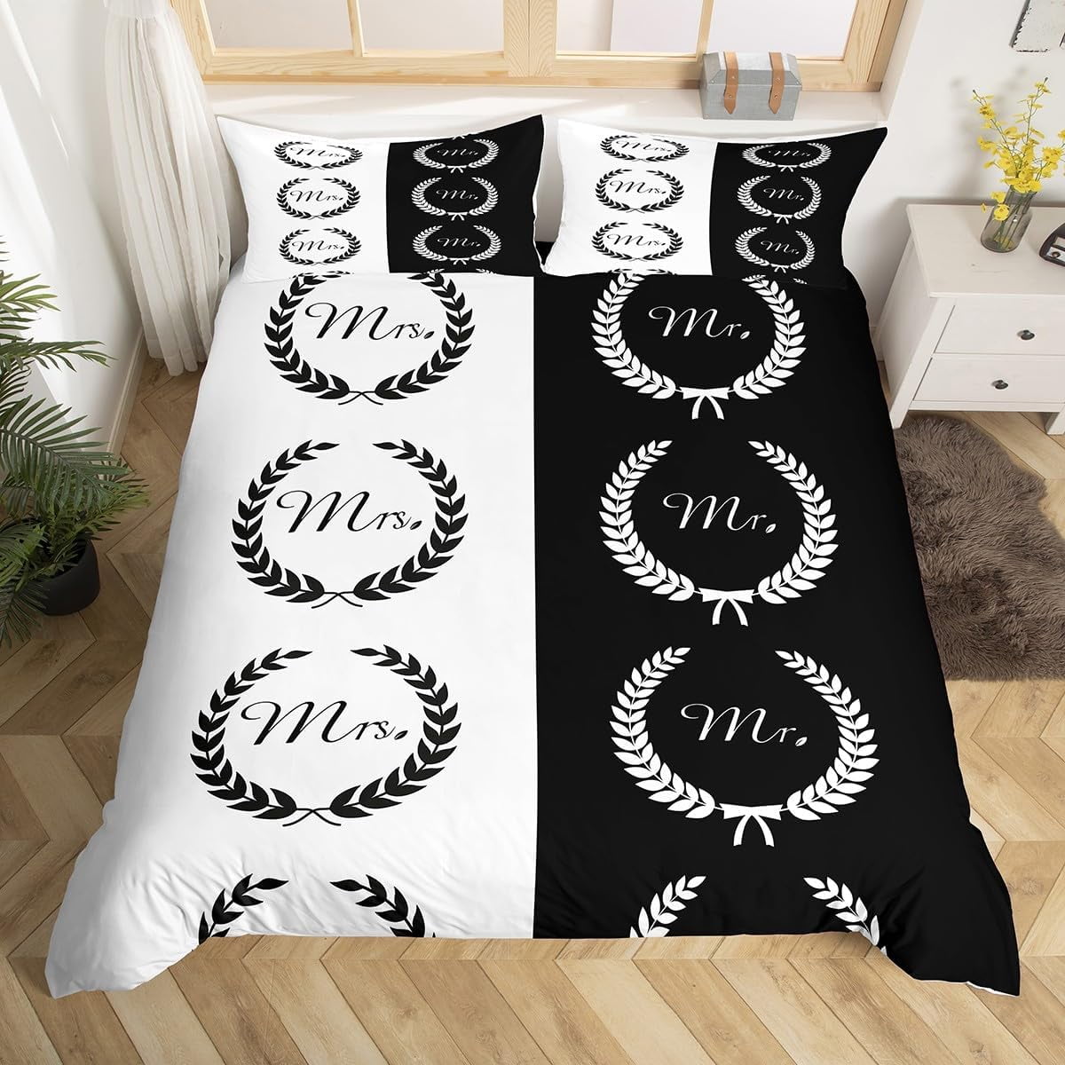 Black and White Duvet Cover Mr and Mrs Bedding Set 3 Pieces Soft ...