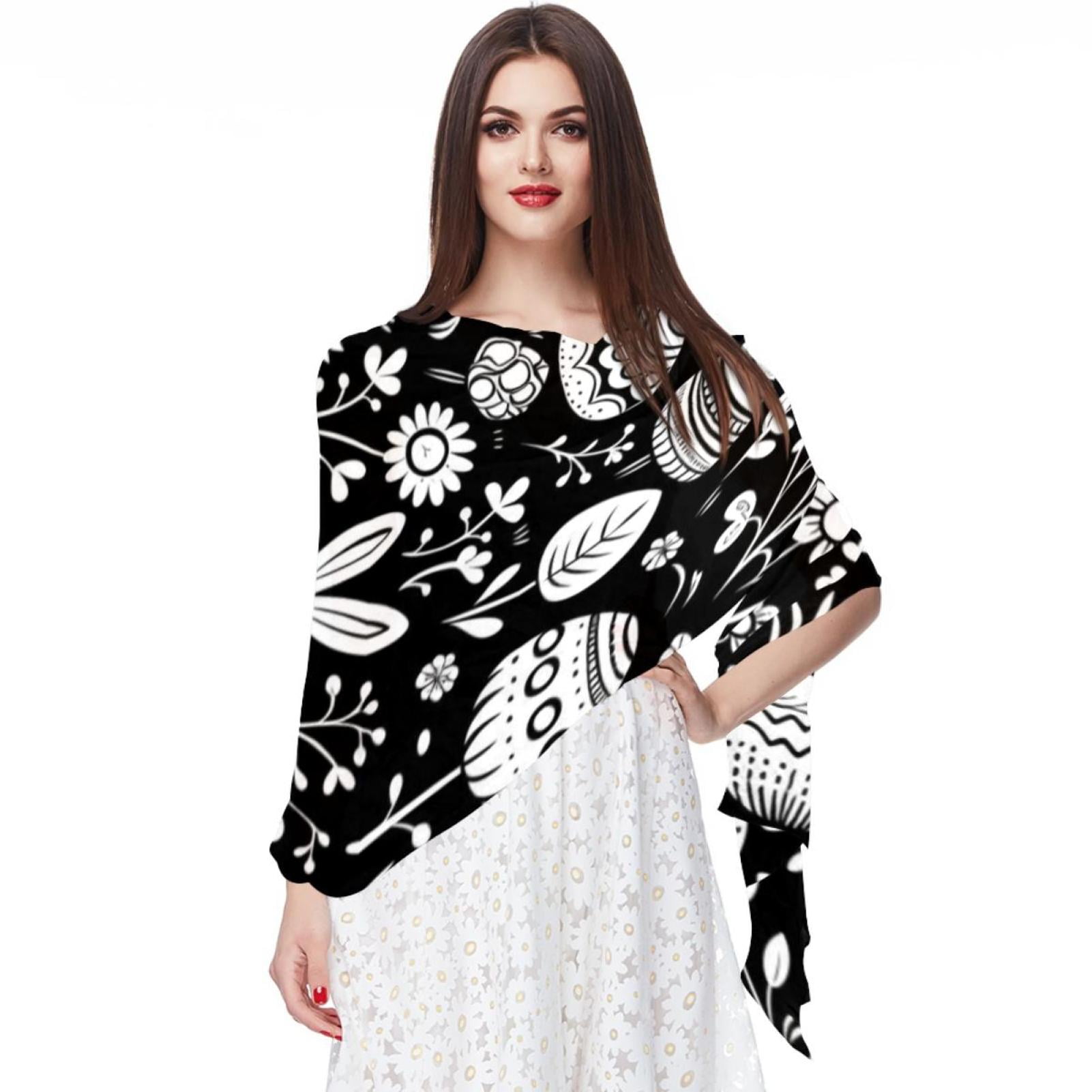 Black and White Easter Elegant Silk Scarf - Translucent Chiffon Yarn ...