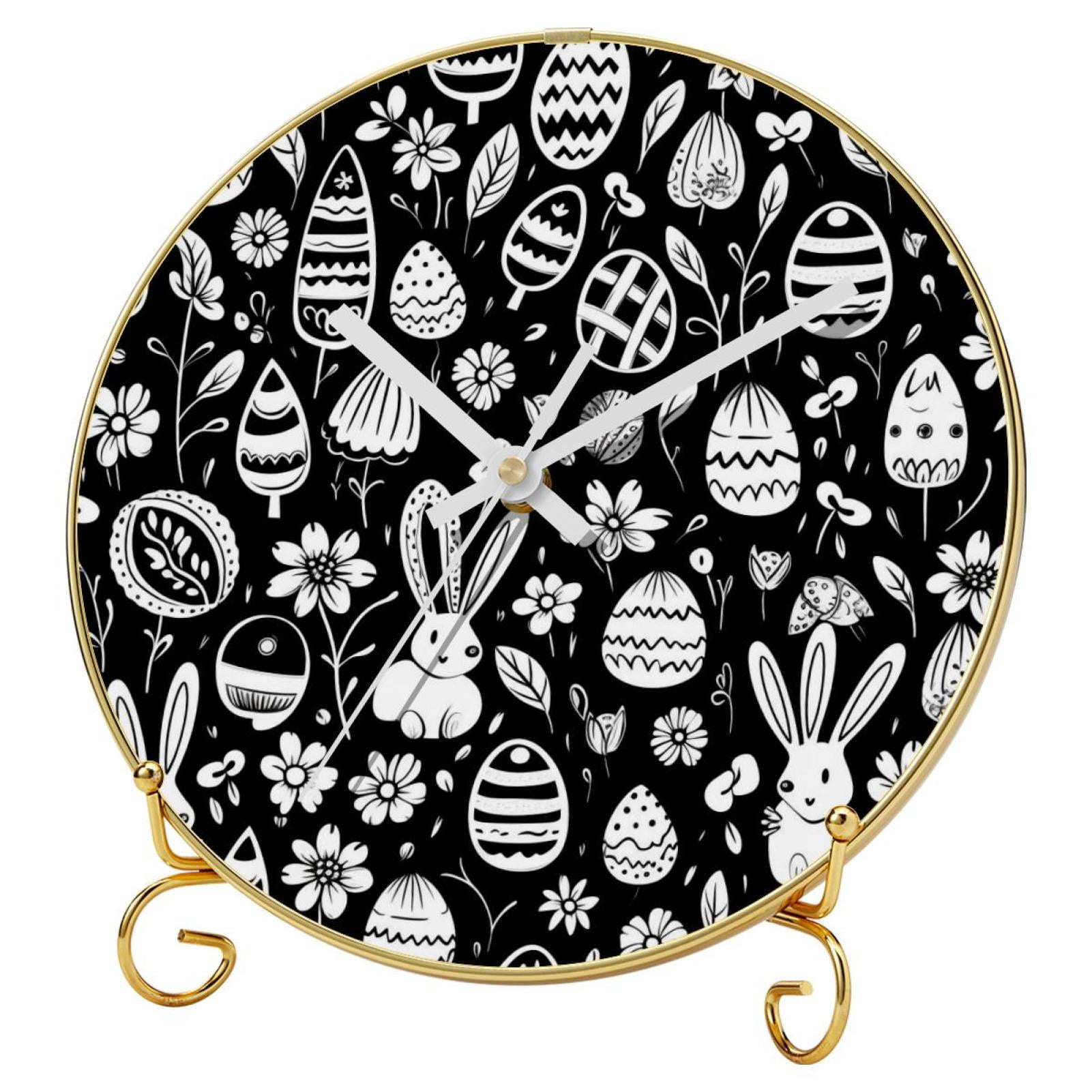 Black and White Easter Round Wall Clock with Printed Design, Hooks ...