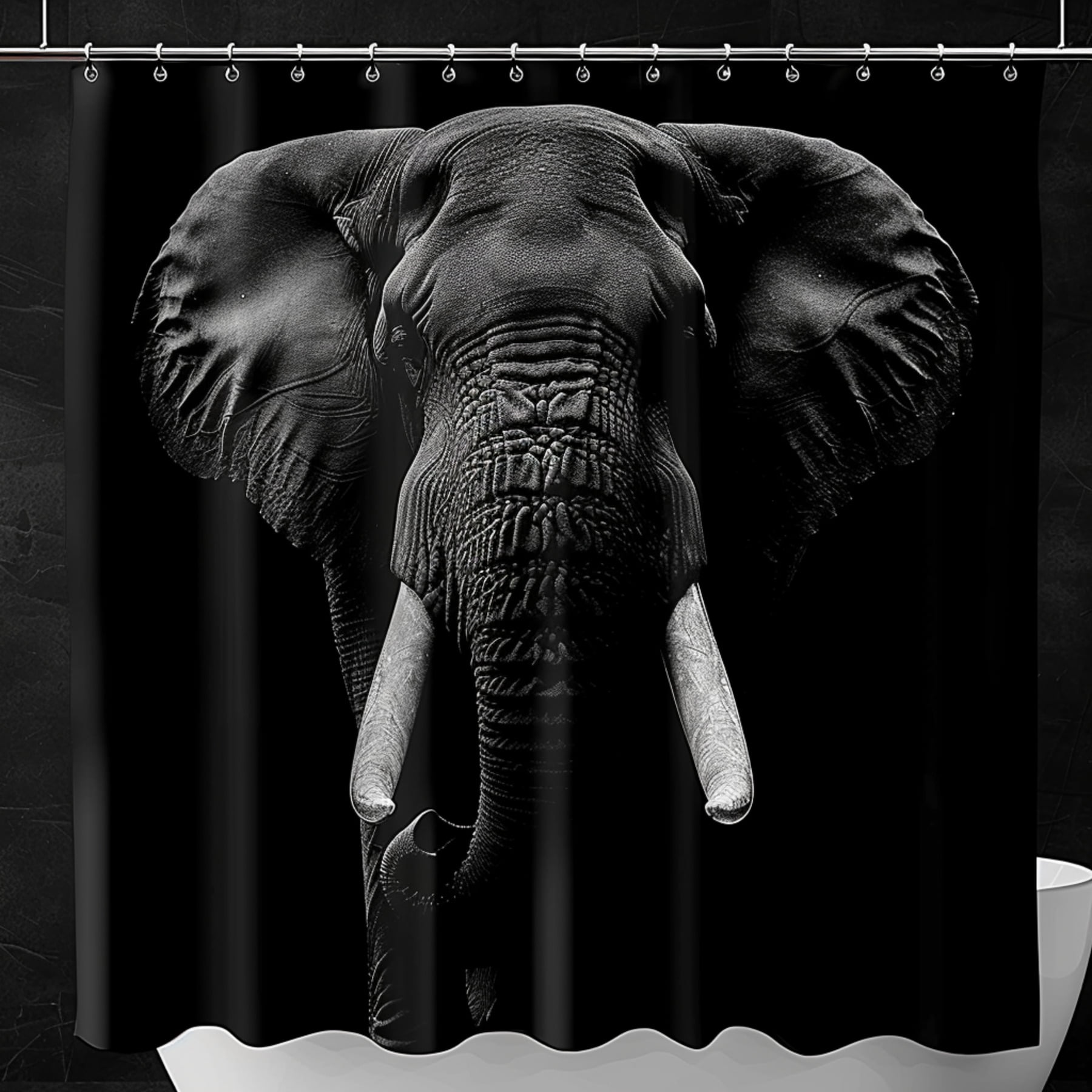 Black and White Elephant Face Shower Curtain Hyper Realistic Photo Long ...