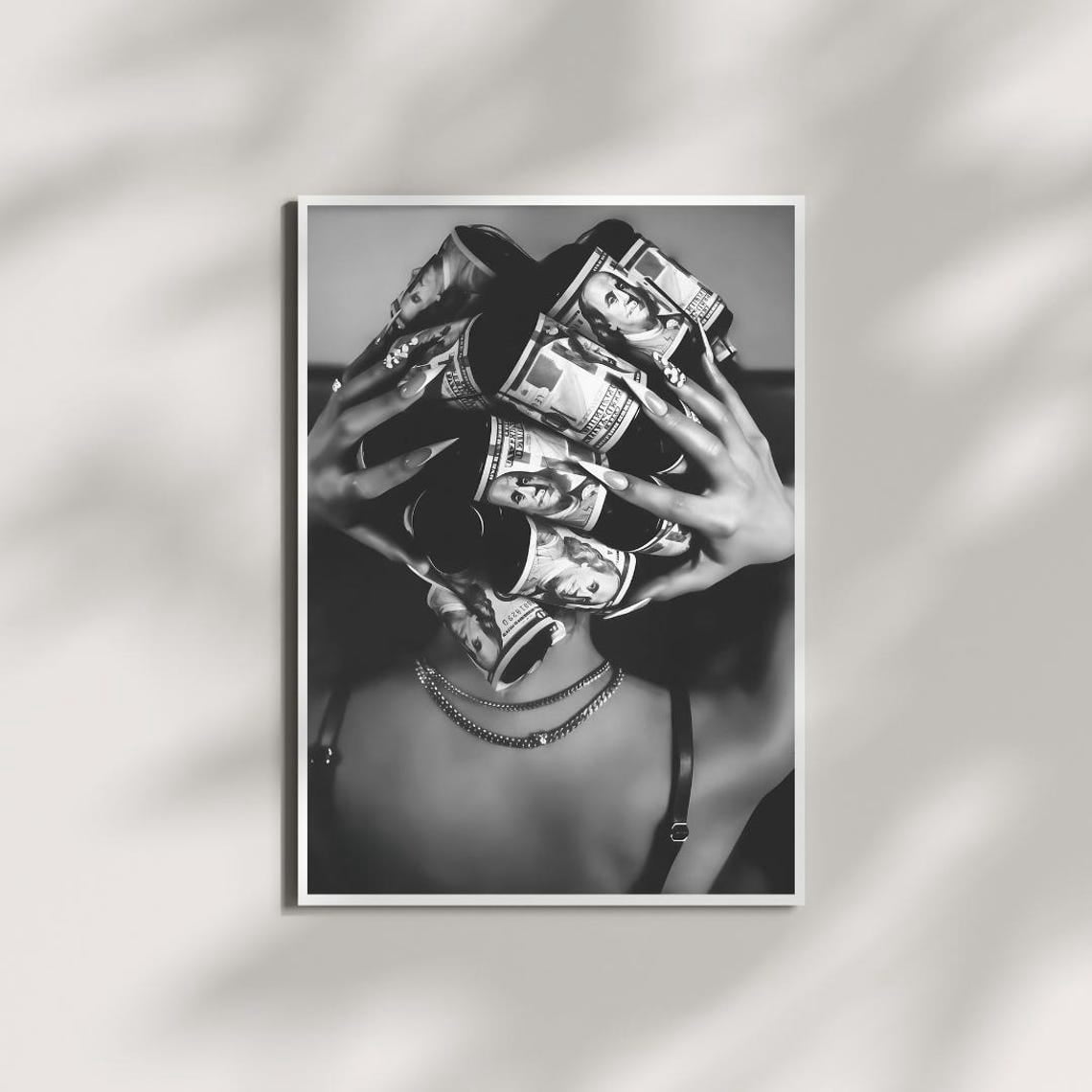 Black and White Fashion Art Money Portrait with Dollar Collage Money ...