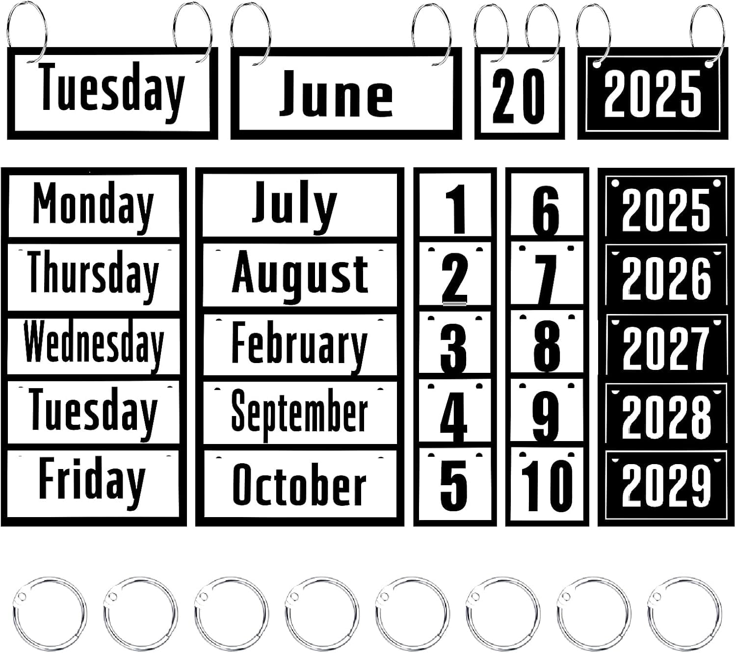 Black and White Flip Calendar Cards and Rings for Magnetic Rod(without ...