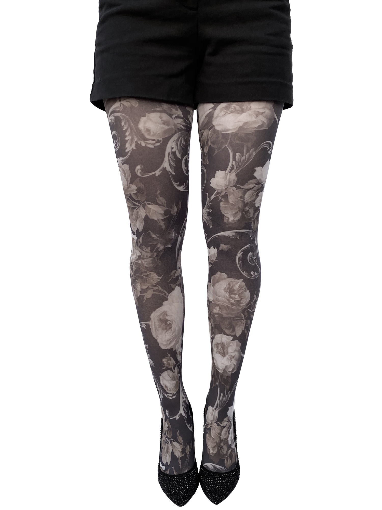 Black and White Floral Patterned Tights for All Women Malka Chic ...