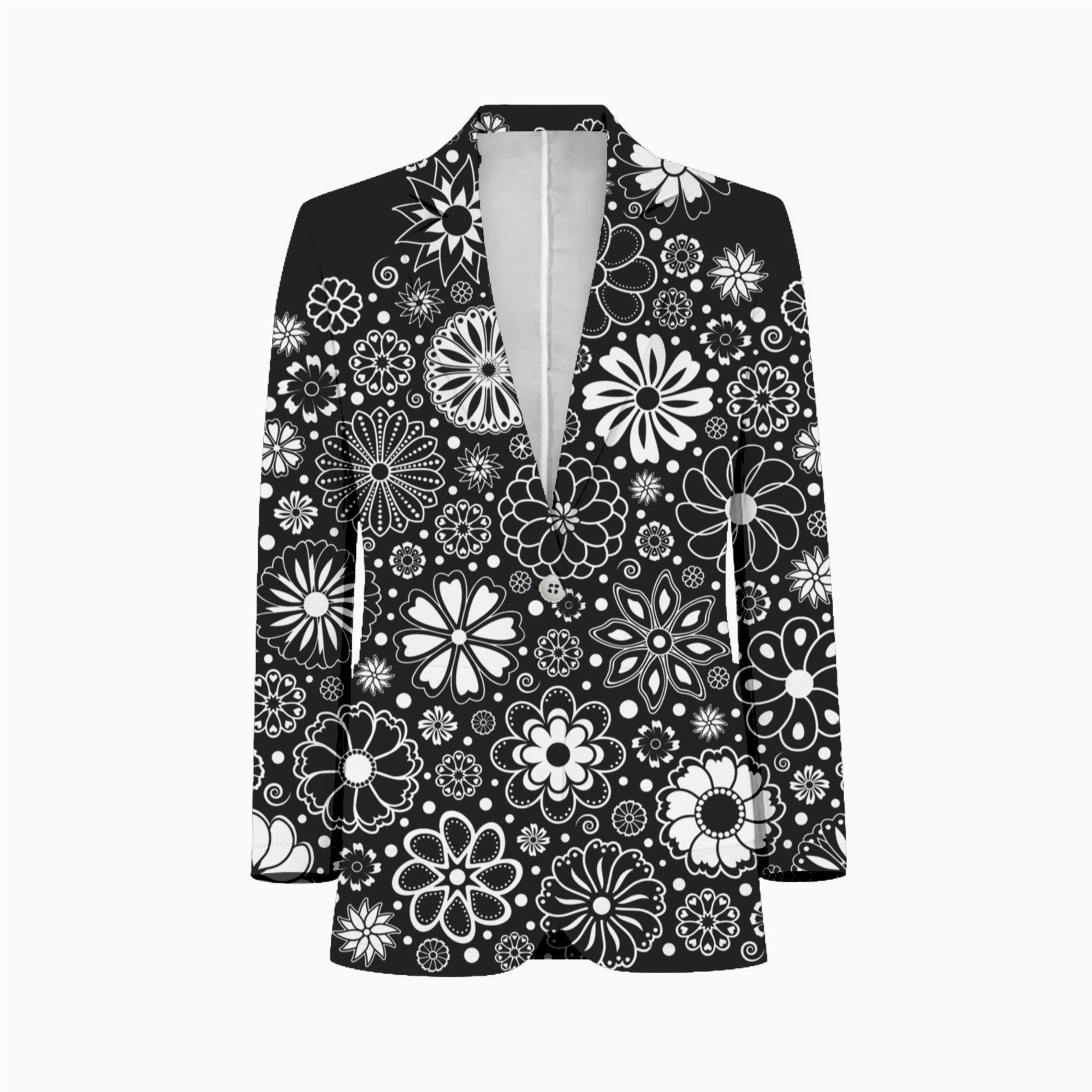 Black and White Floral Print Cute Flowers Mens Suits Shawl Collar Slim ...