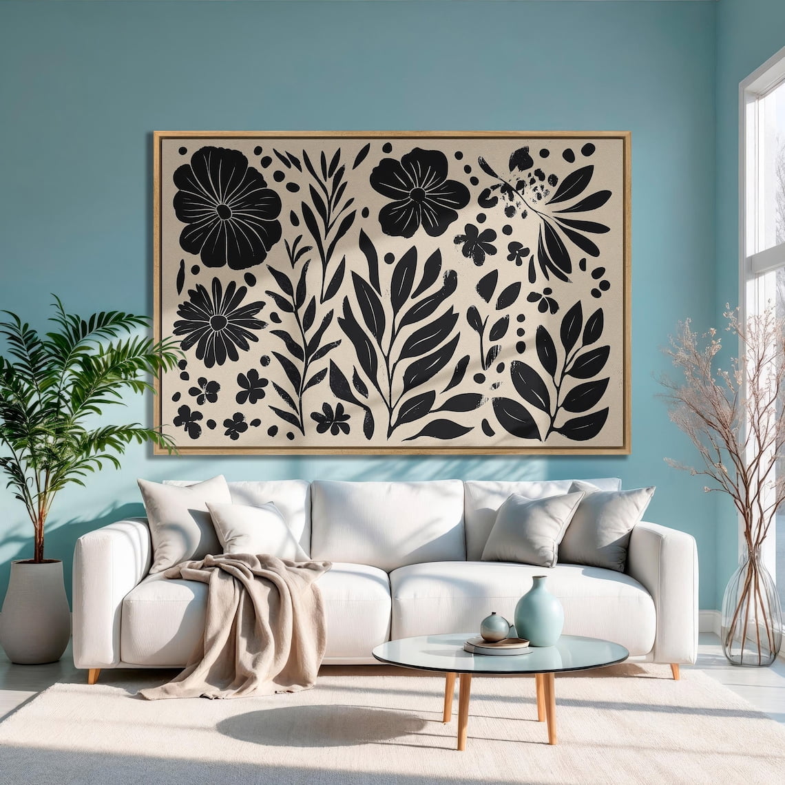 Black and White Floral Print Minimalist Botanical Art, Ready to Hang ...