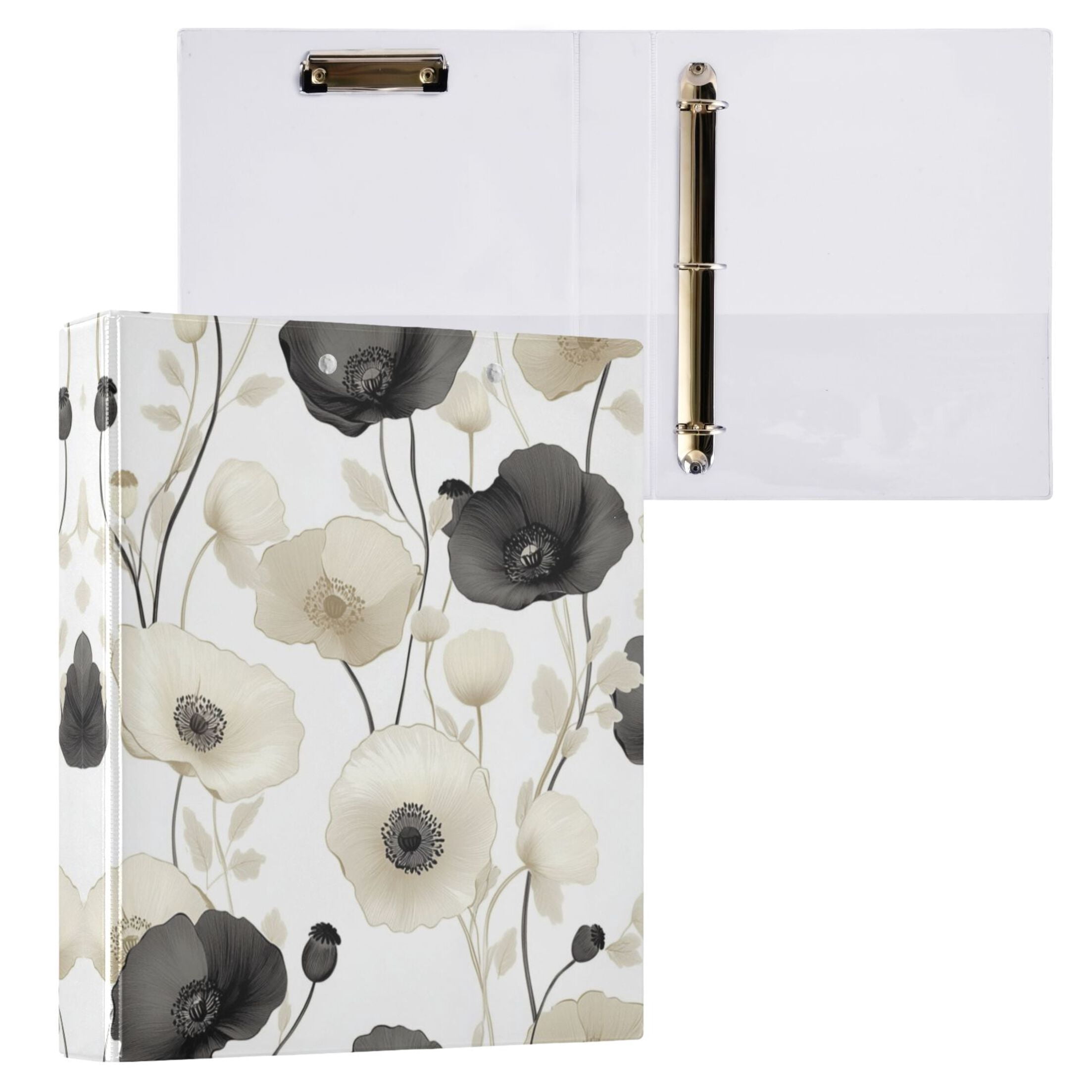 Black and White Flowers 3 Ring Hardcover Binders 1.5in Round Rings for ...