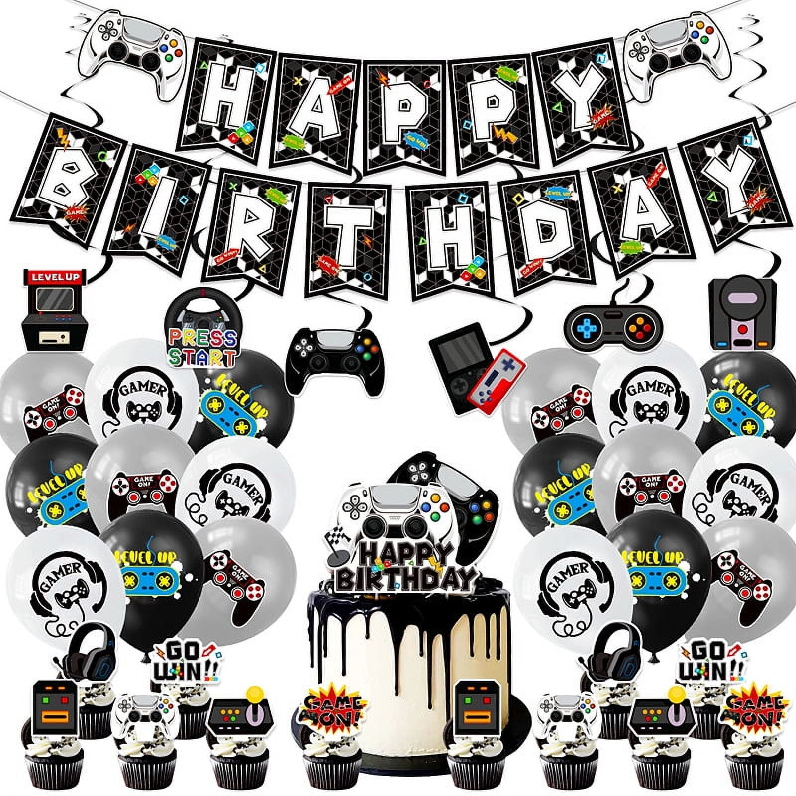 Black and White Game Console Theme Birthday Party Decorations Flag ...