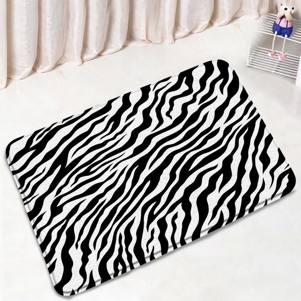 Black and White Geometric Bath Mat Set Zebra Print Modern Striped Fashion Bathroom Decor Non ...